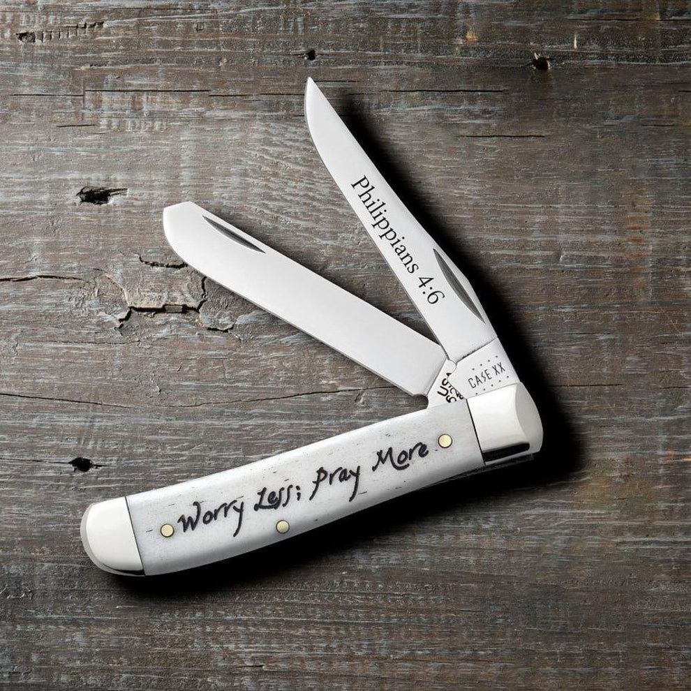 Case® | Religious Sayings Natural Bone Mini Trapper Knife – caseknives.com